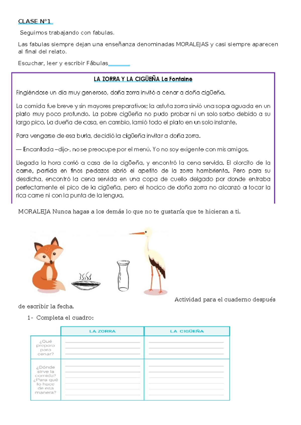 Clase fabulas - CLASE N° Seguimos trabajando con fabulas. Las fabulas ...