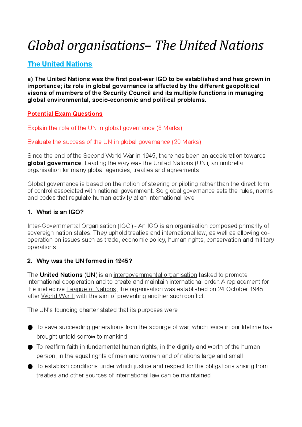 The United Nations Lesson Notes - Global organisations– The United ...