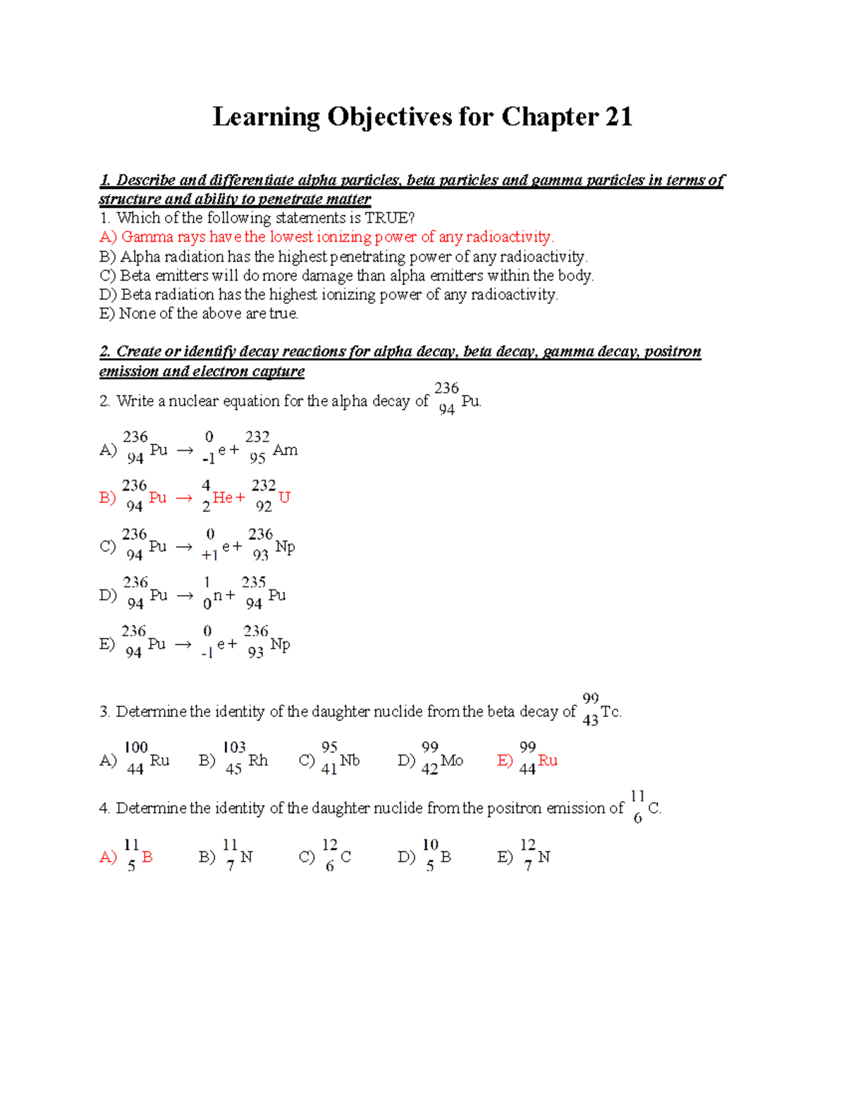 Learning Objectives Practices Chapter 21 (with answers) - Learning ...