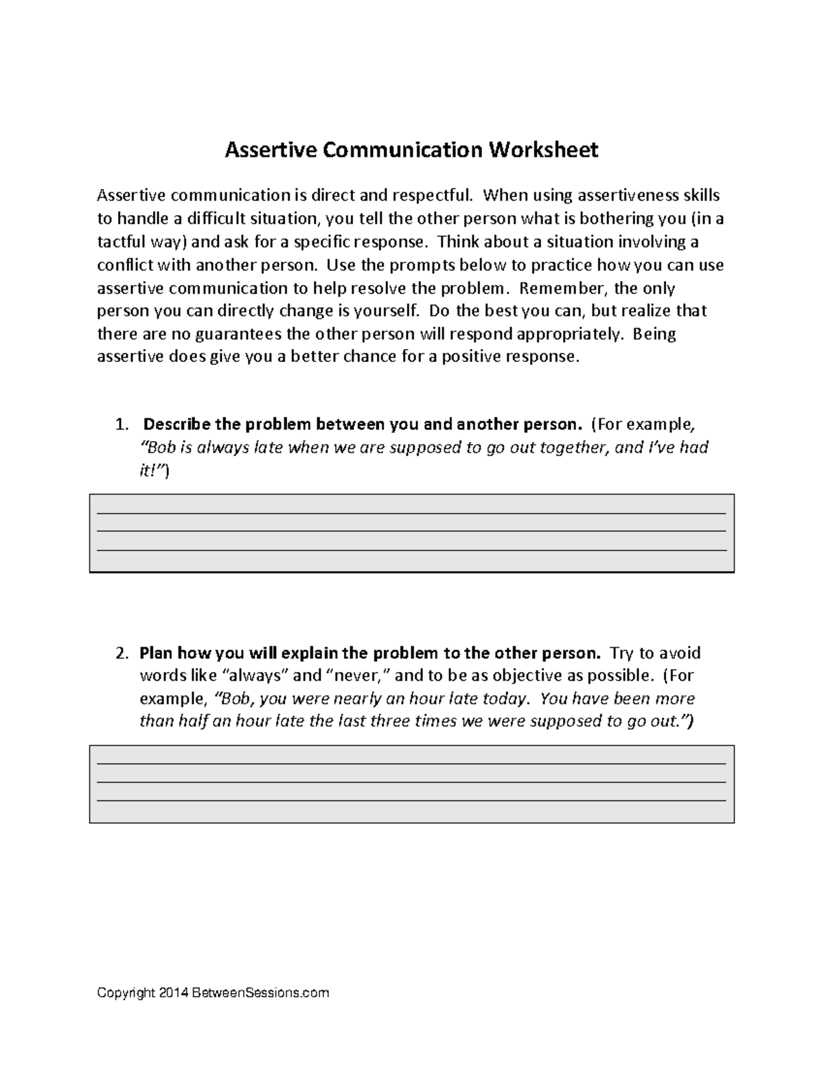 Practicing Assertive Communication Workbook Assertive Communication