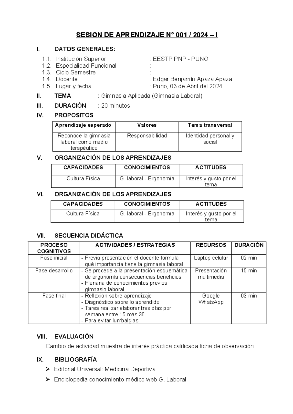 Sesion DE Aprendizaje 01-2024 - SESION DE APRENDIZAJE N° 001 / 2024 – I I. DATOS GENERALES: 1 ...