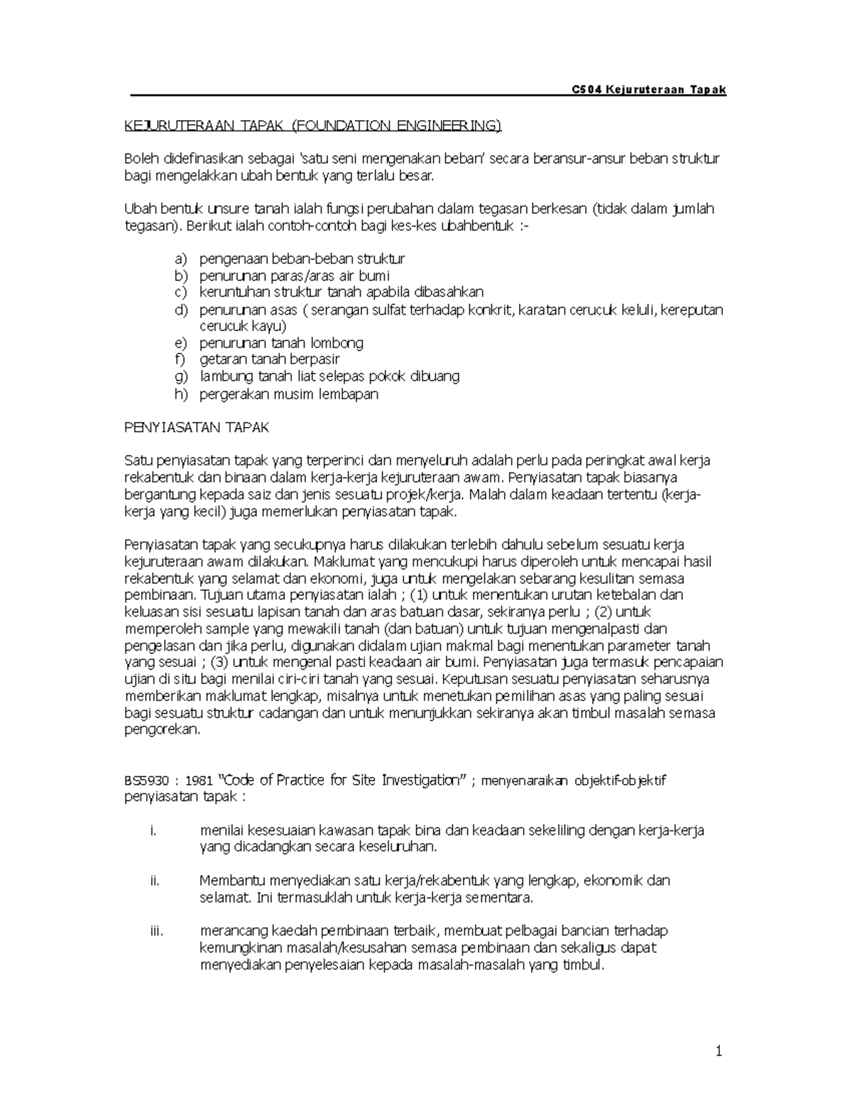 Kejuruteraan Tapak-NOTA 1 - C504 Kejuruteraan Tapak 1 KEJURUTERAAN ...