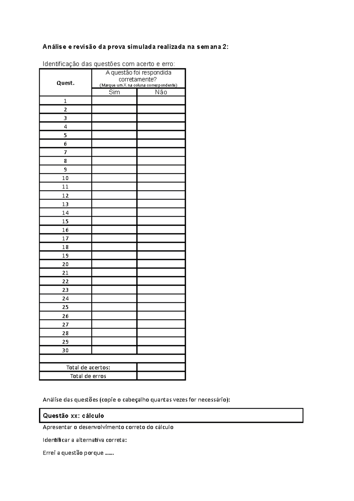 (colocar seu nome completo) Análise e revisão da prova simulada ...