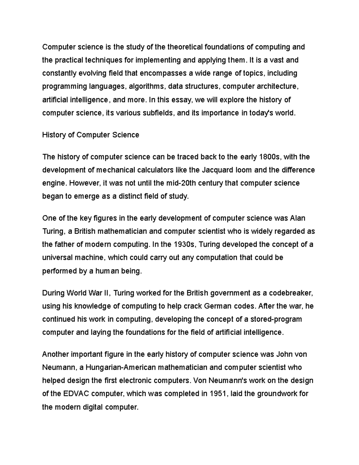 Studoc-2 - Class notes - Computer science is the study of the ...