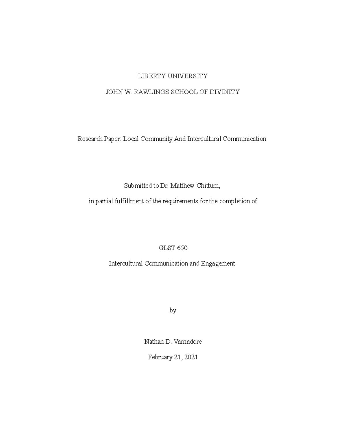 Local Community and Intercultural Communication Research Paper ...