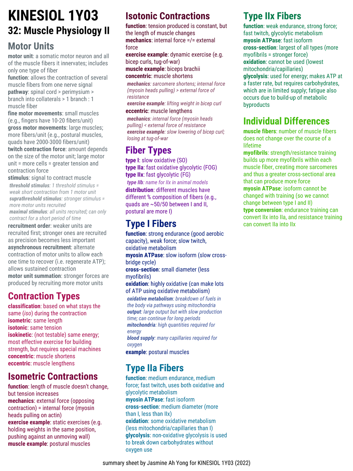 Test11kinesiol 1y03 - notes - 32: Muscle Physiology II KINESIOL 1Y ...