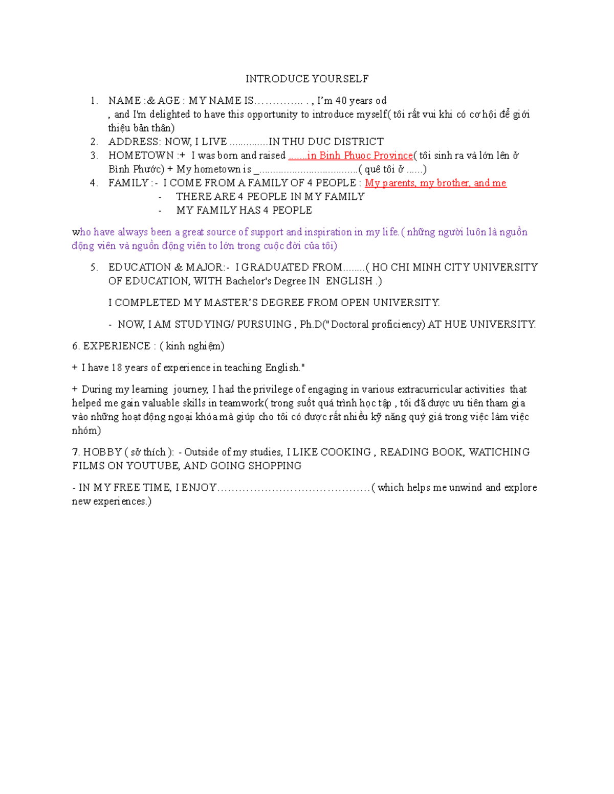 Introduce Yourself - ... - INTRODUCE YOURSELF NAME :& AGE : MY NAME IS ...