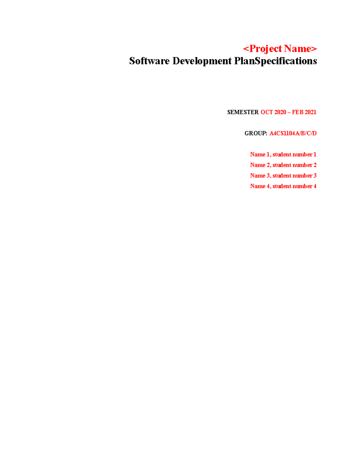 ISP250 SRS Template - Software Development PlanSpecifications SEMESTER OCT 2020 - Studocu