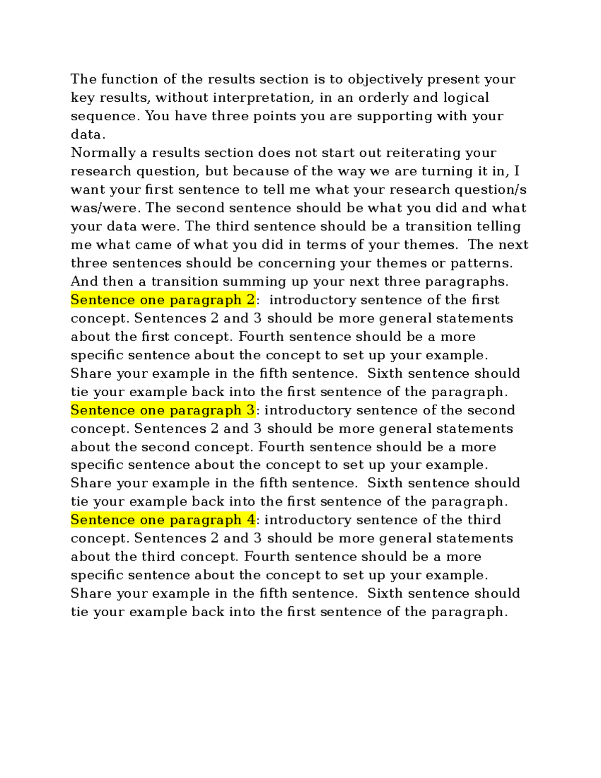 Sentence by sentence instructions for results copy - The function of ...