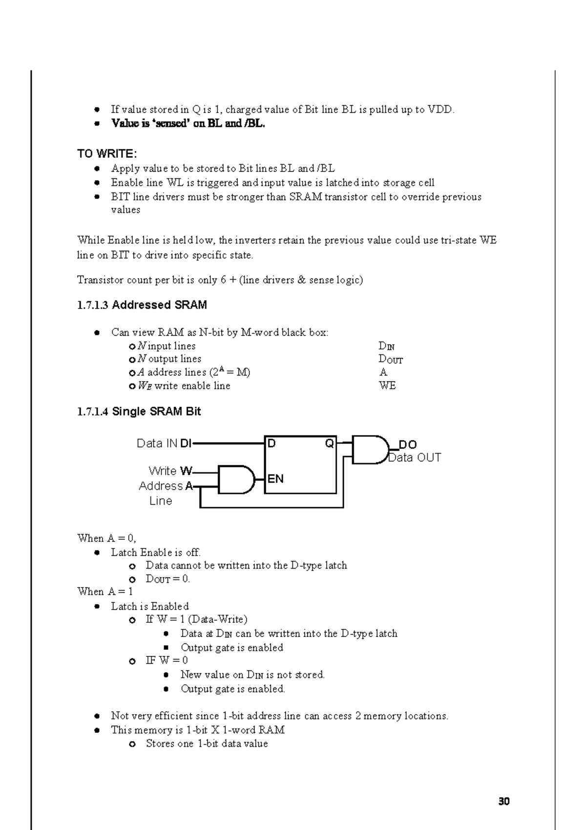 Embedded System Notes If Value Stored In Q Is 1 Charged Value Of Bit Line Bl Is Pulled Up To