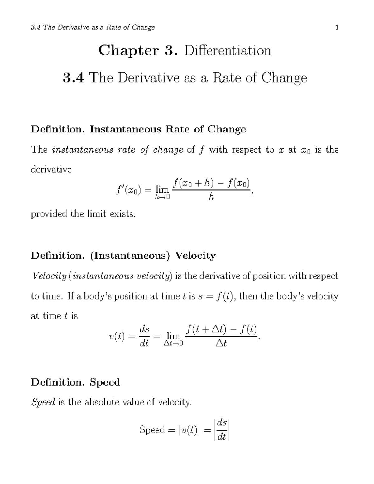 Section 3.4- The Derivative as a Rate of Change - 3 The Derivative as a ...