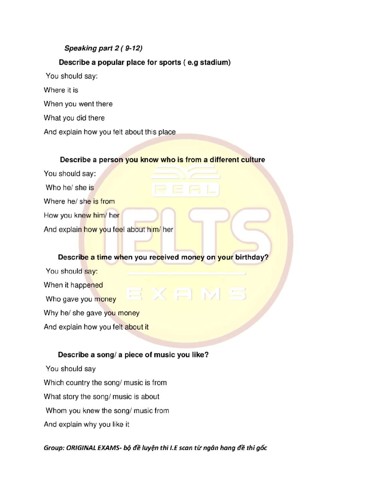 Speaking part 2 - GOOD - Tài liệu Ielts - Studocu