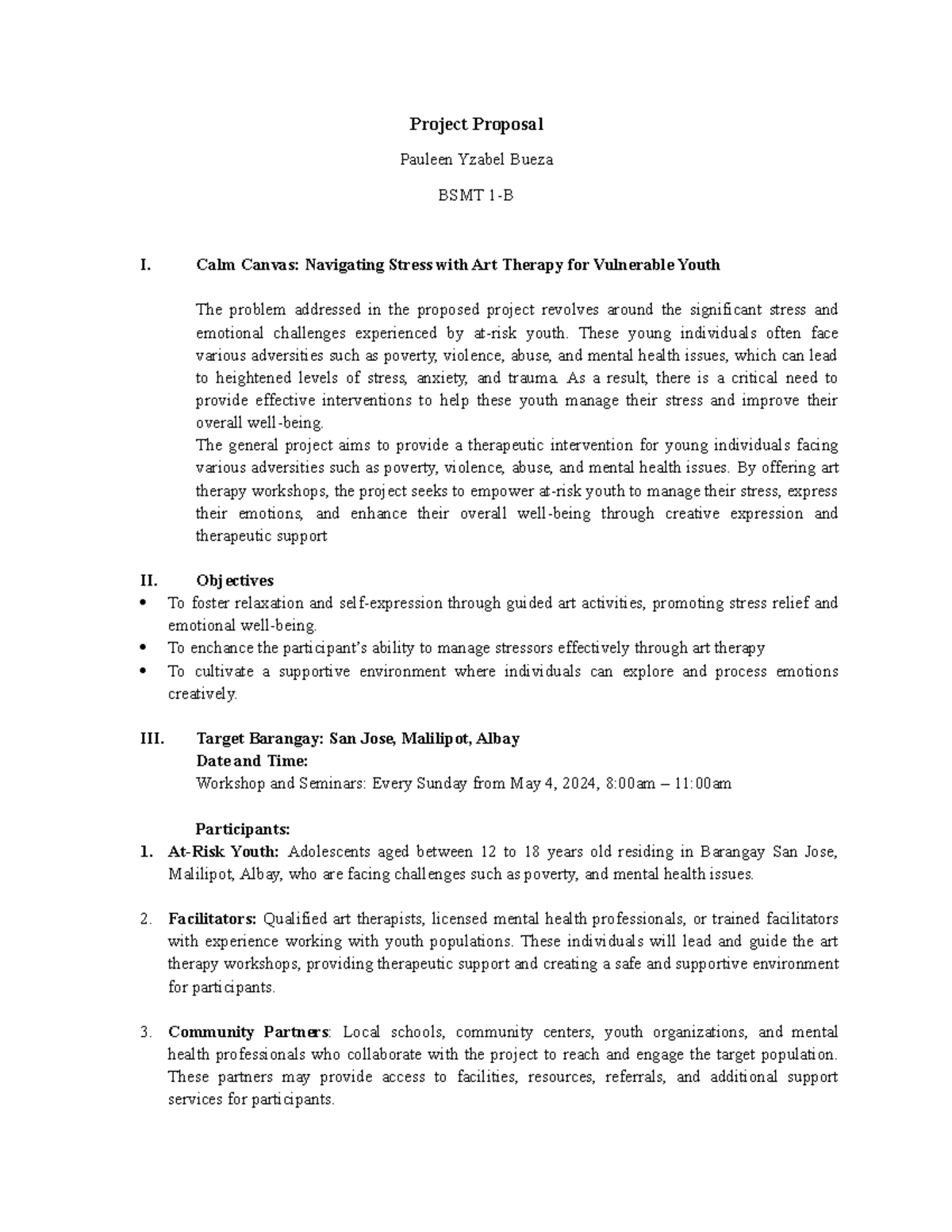 Document nstp - Project Proposal Pauleen Yzabel Bueza BSMT 1-B I. Calm ...