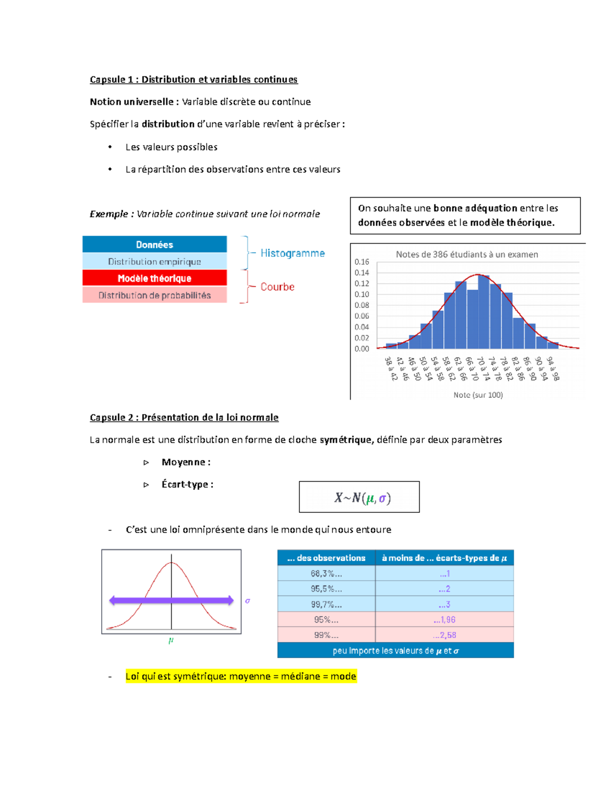 Résumé cours 8 - Capsule 1 : Distribution et variables continues Notion universelle : Variable ...