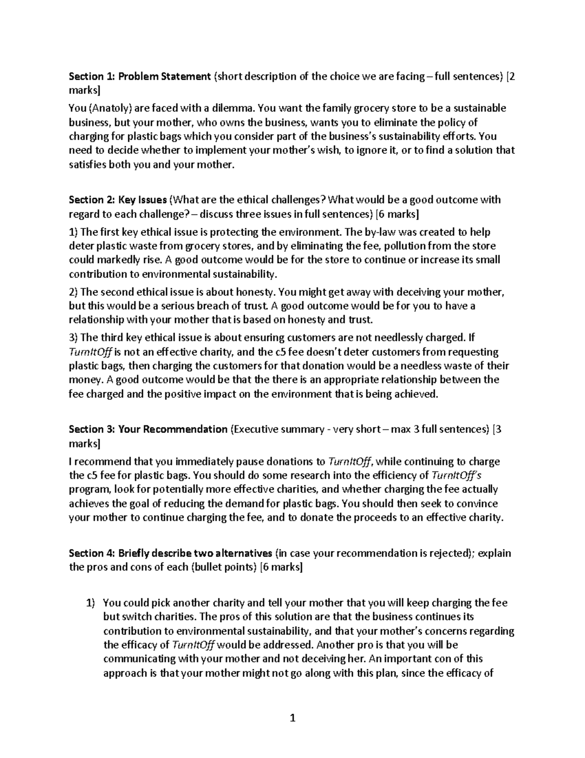 X. Sample Case Analysis - Section 1: Problem Statement (short ...