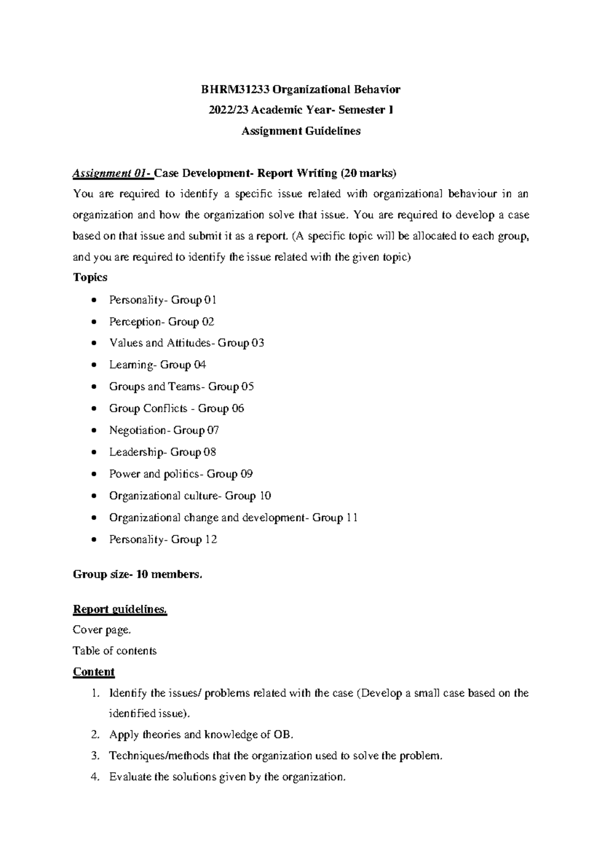 OB- Assignment - II-4 - BHRM31233 Organizational Behavior 2022 /2 3 Academic Year- Semester I ...