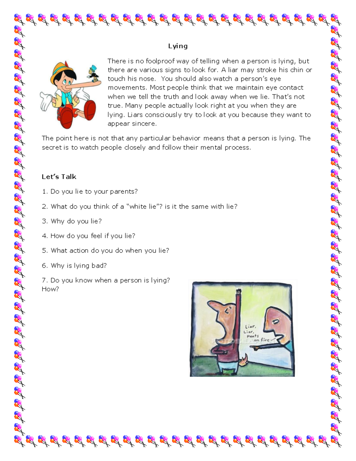 Lesson 4- Lying - EFL - Lying There is no foolproof way of telling when ...