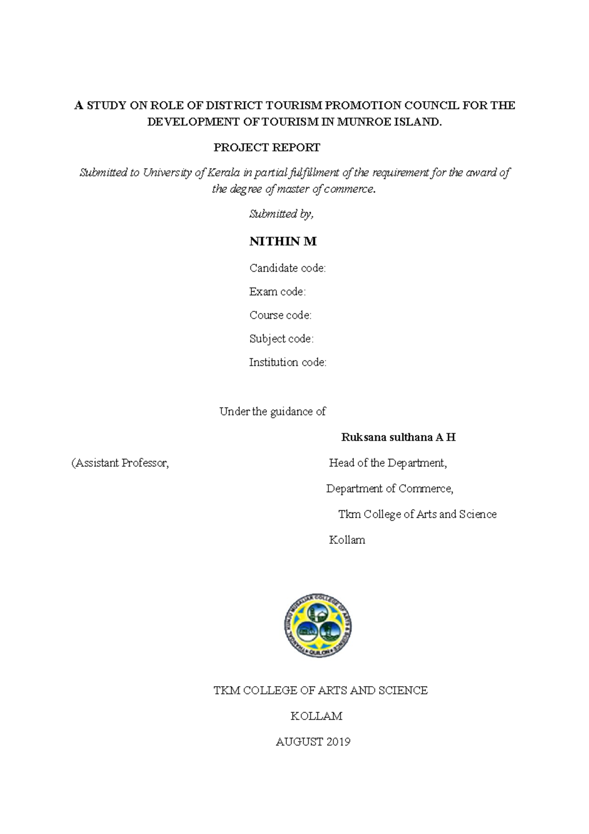 Mcom project completed - Copy - ####### A STUDY ON ROLE OF DISTRICT ...