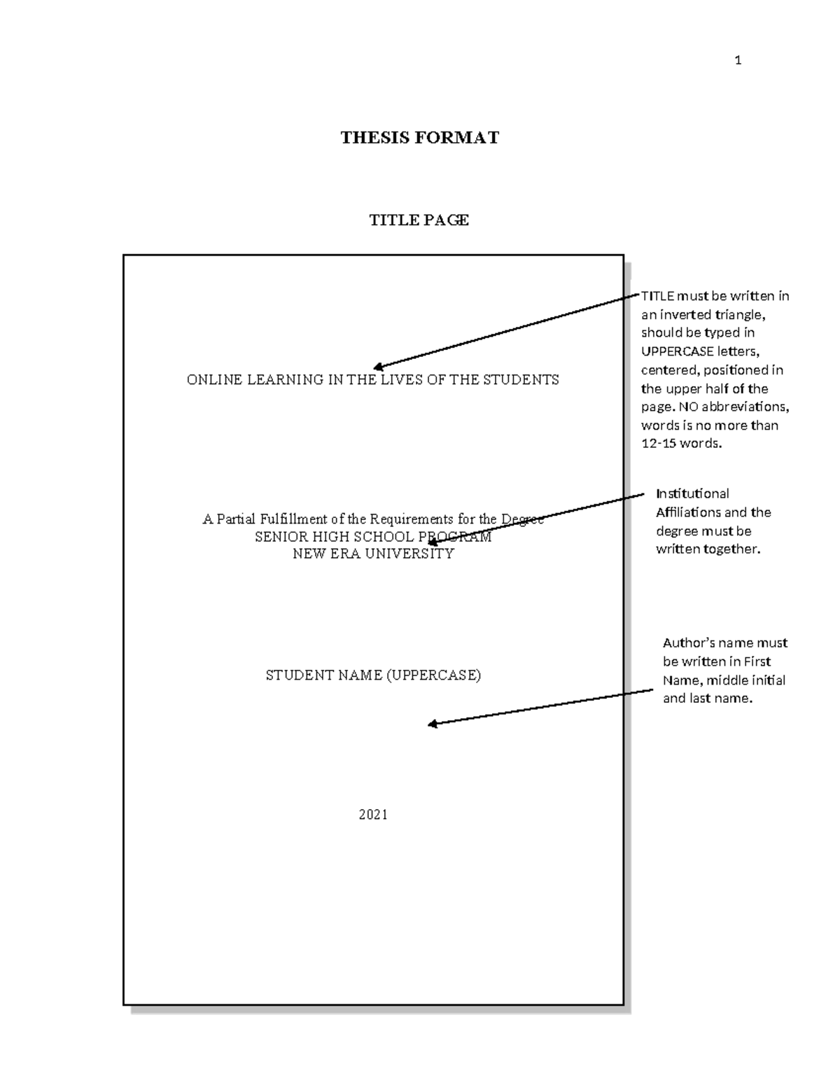 Thesis Format with Description - THESIS FORMAT TITLE PAGE ONLINE ...