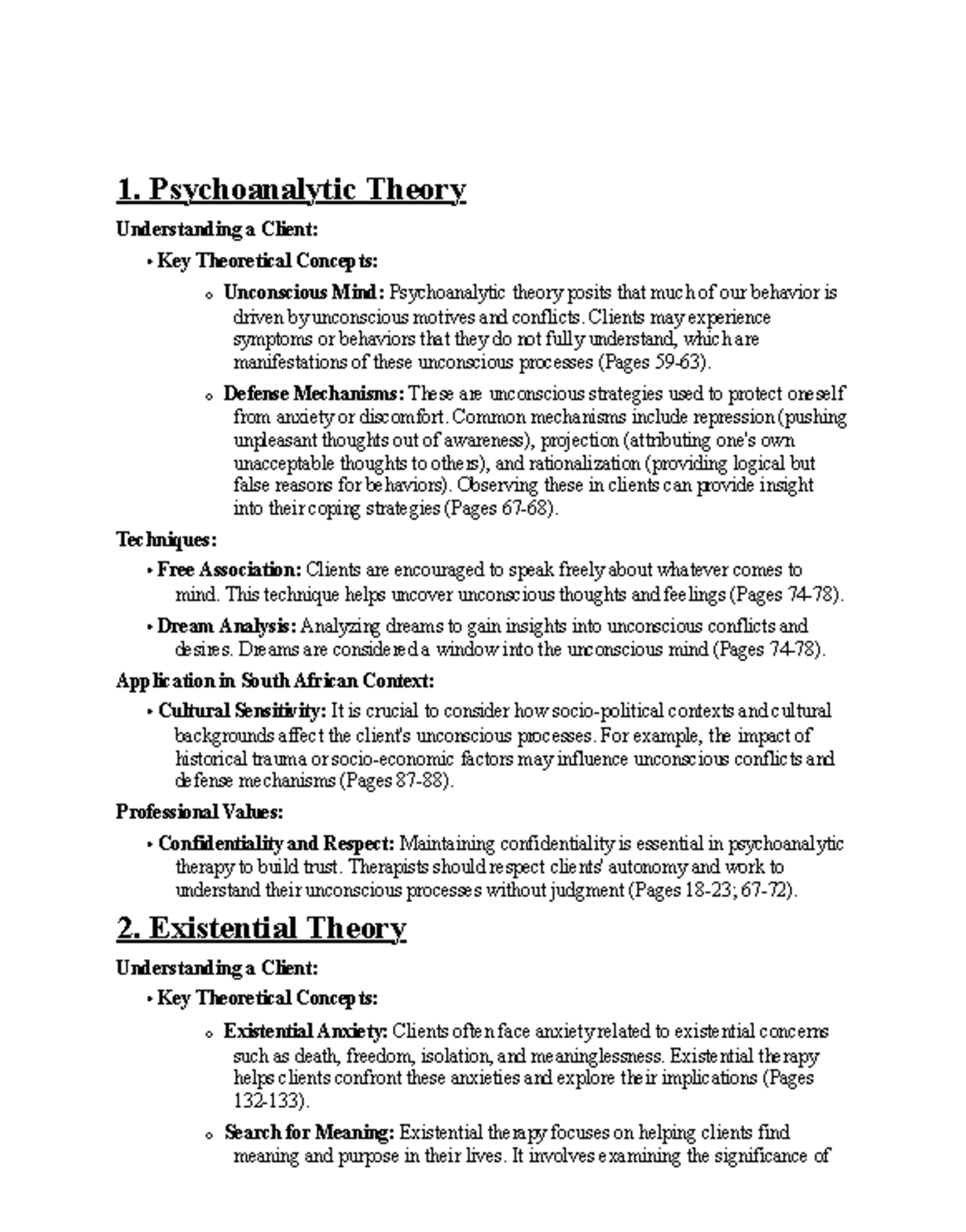 4 Therapeutic Approaches (Textbook Guide) - 1. Psychoanalytic Theory Understanding a Client ...