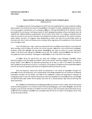 What are your expectations to the NSTP Course - What are your ...