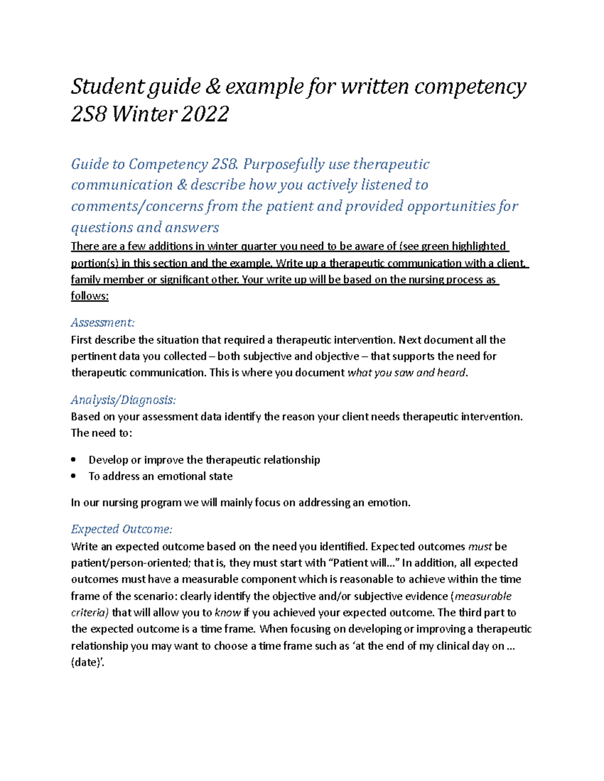 Written Comp Guidelines-Therap Comm W22-1 - Student guide & example for ...