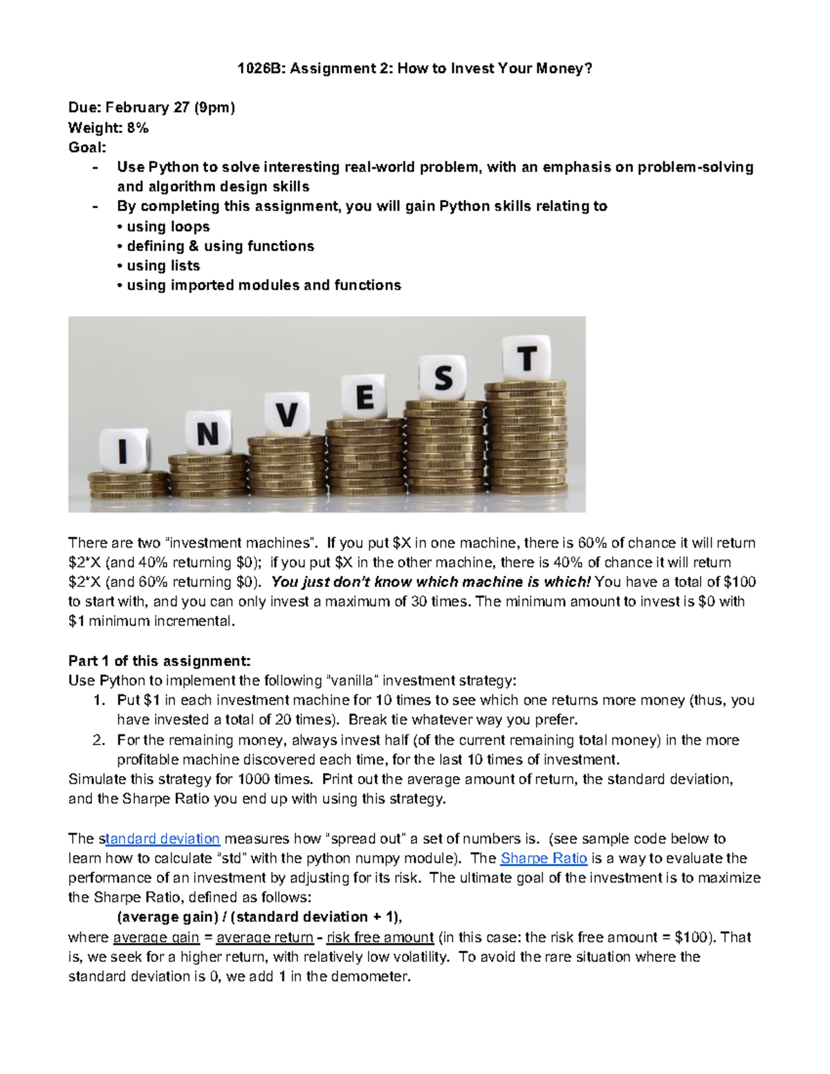 CS1026B Assignment 2 How to Invest Your Money - The minimum amount to ...