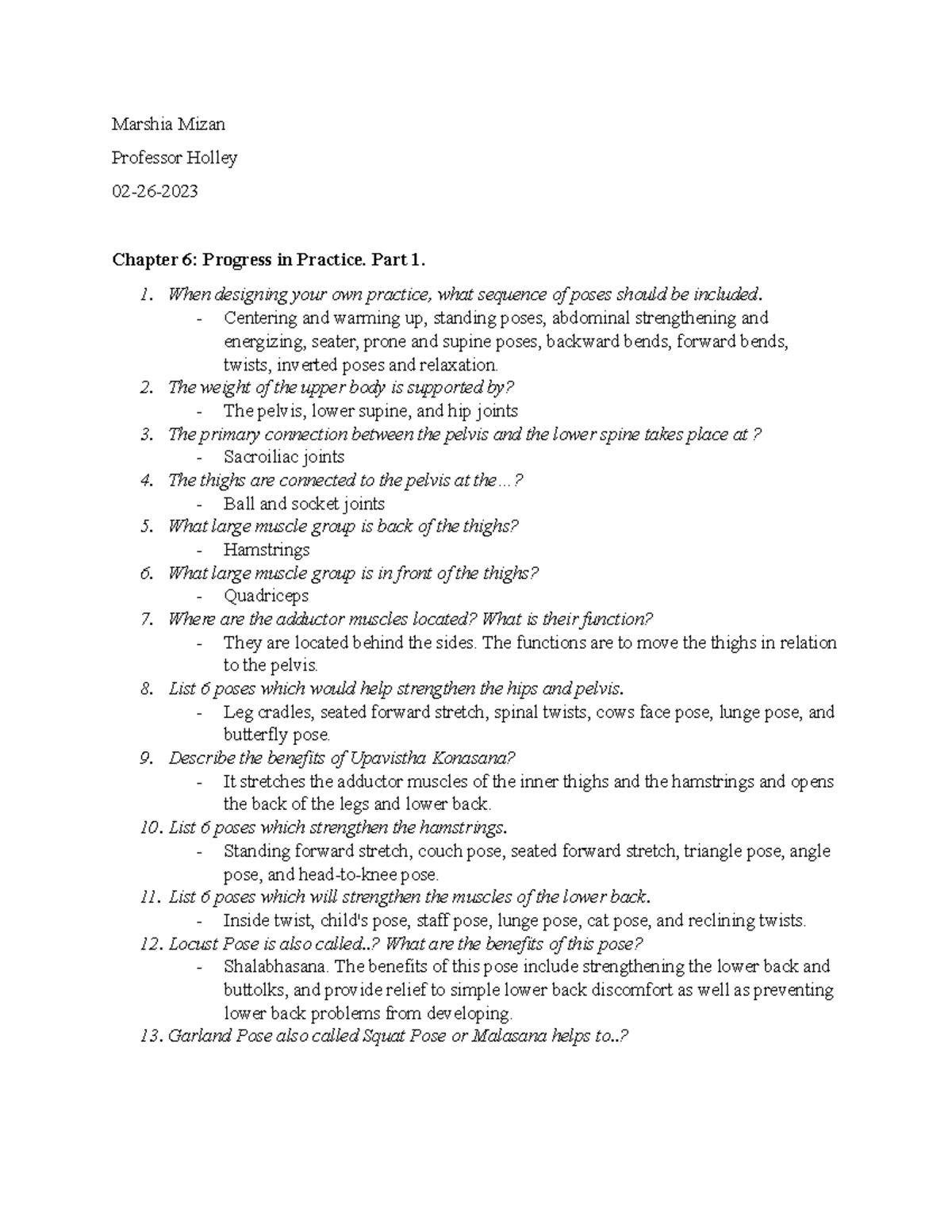 Chapter 6-10 - Marshia Mizan Professor Holley 02-26- Chapter 6 ...