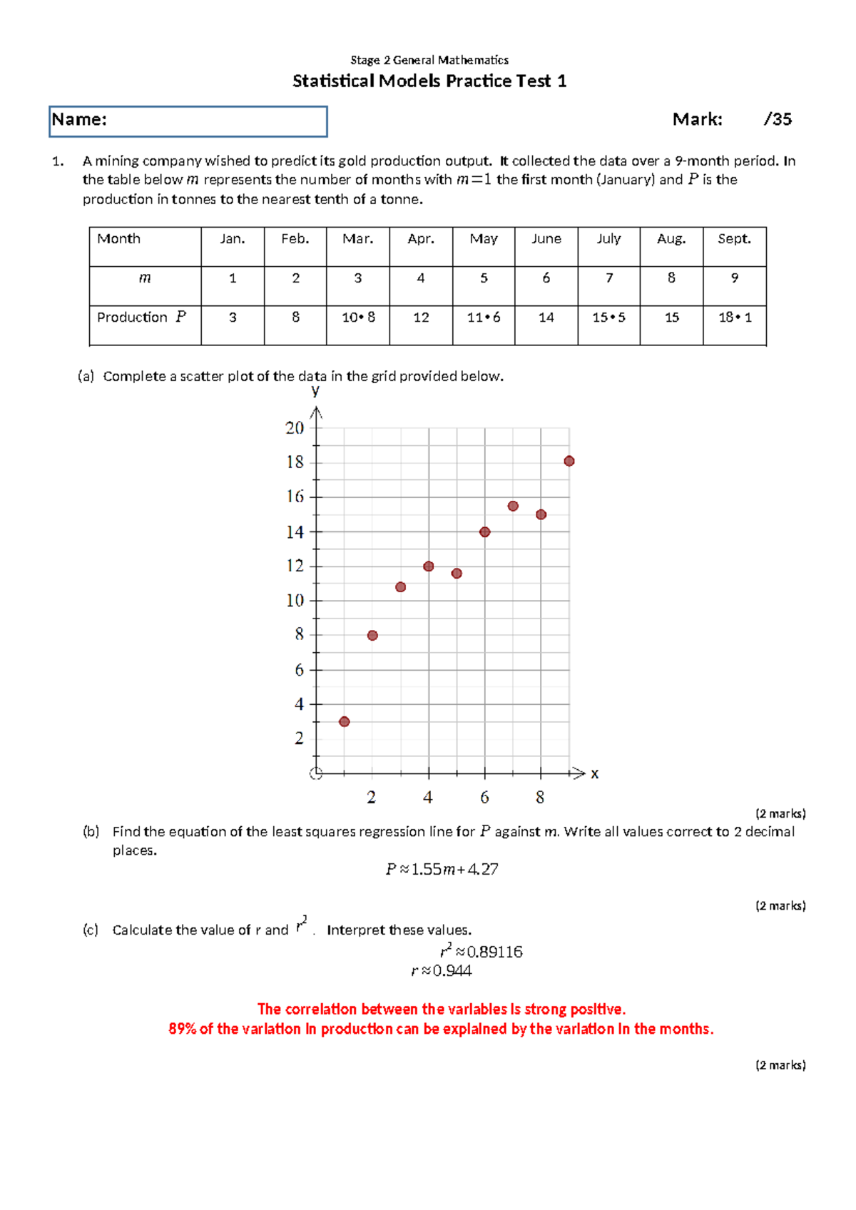 Bivariate Data practice solutions - Stage 2 General Mathematics ...