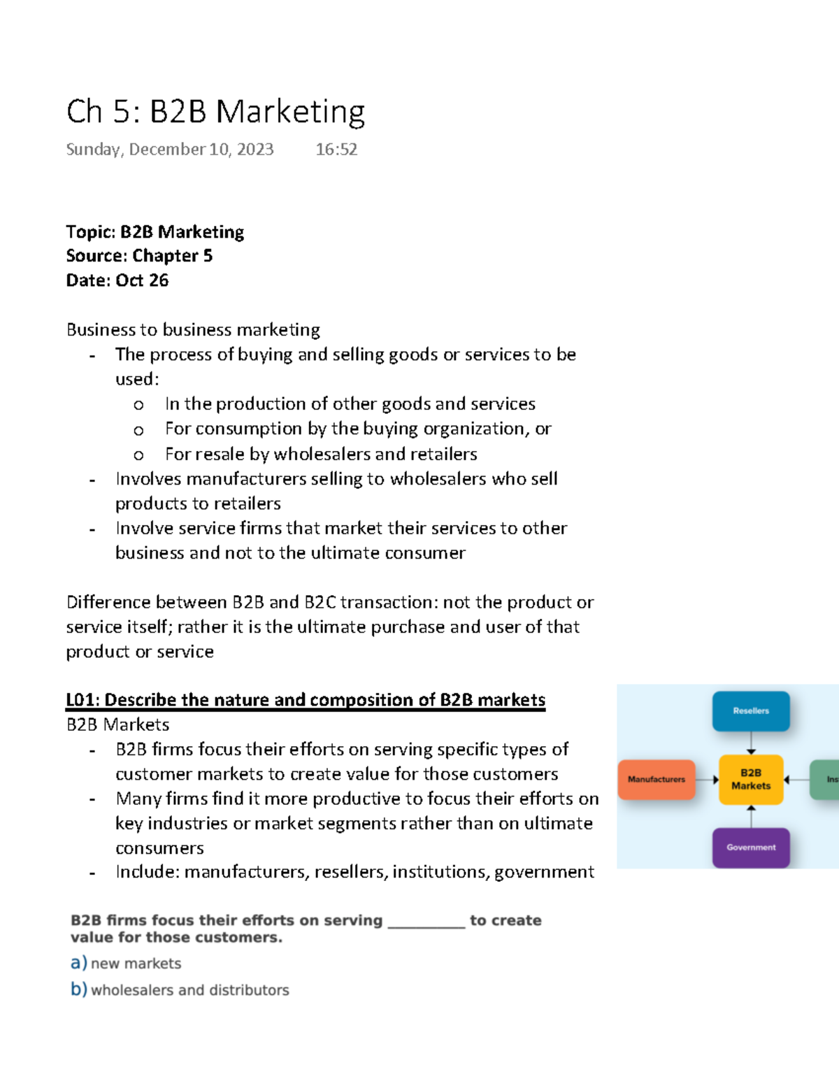 Ch 5 B2B Marketing - Chapter Notes for 5 - Topic: B2B Marketing Source ...
