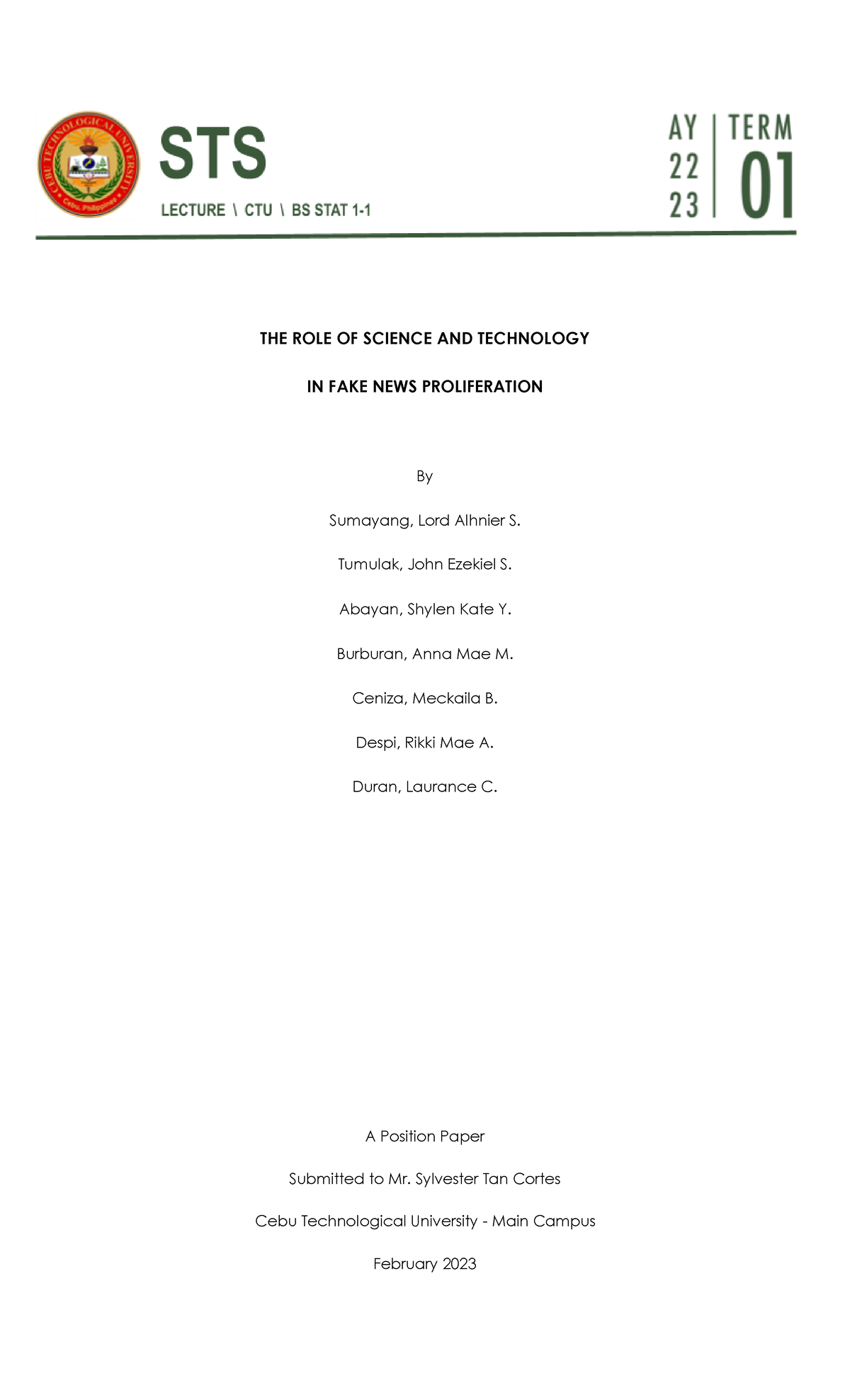 Group-2 Task-1 -Position-Paper-1 - THE ROLE OF SCIENCE AND TECHNOLOGY IN FAKE NEWS PROLIFERATION ...