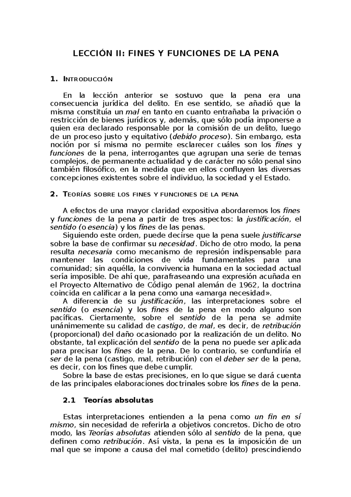 TEMA 2 Penología - LECCIÓN II: FINES Y FUNCIONES DE LA PENA 1 ...
