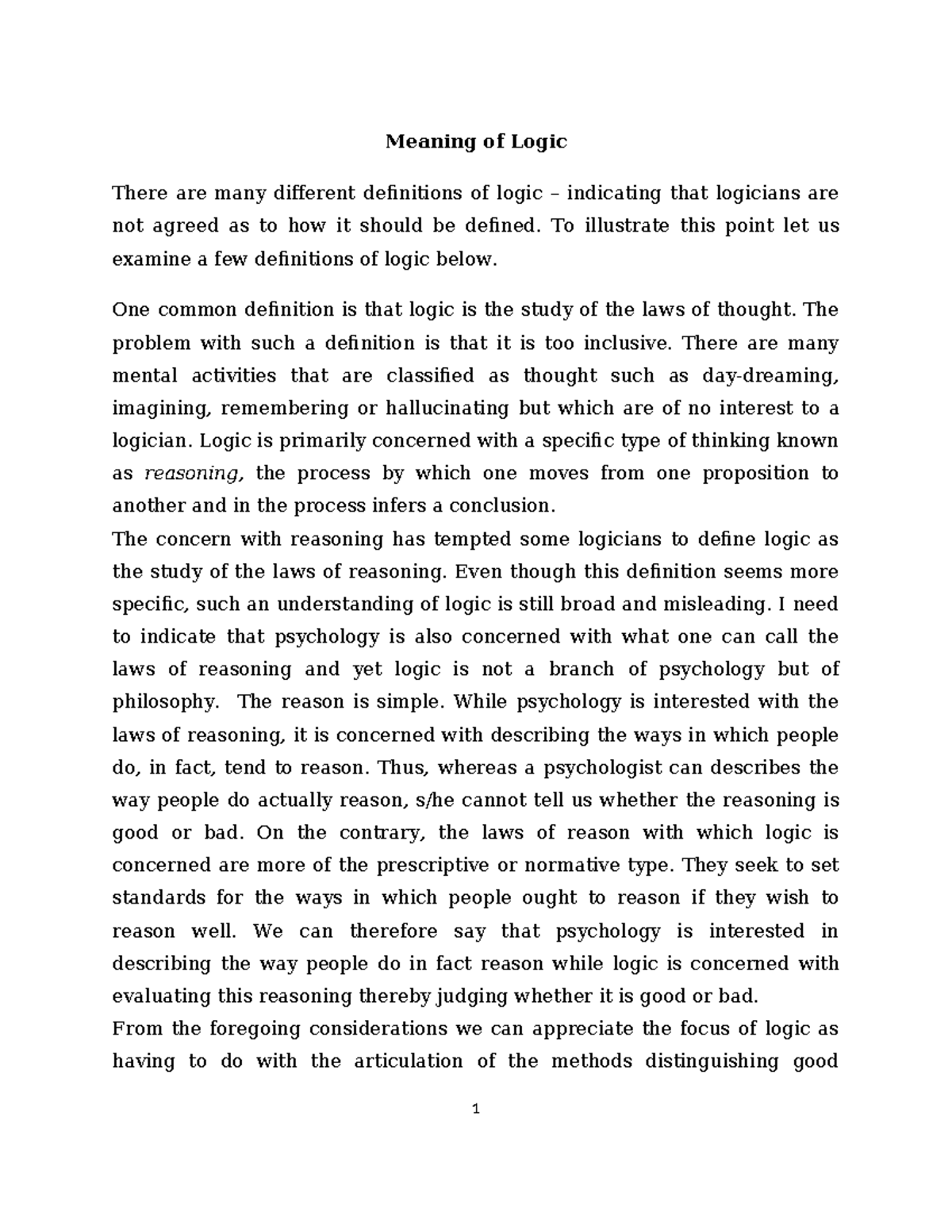 Lecture 5- Logic - compact notes - Meaning of Logic There are many ...