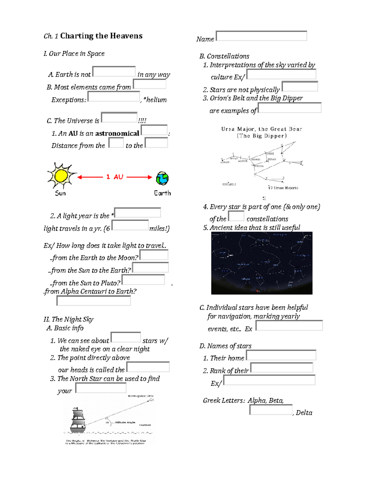 2020 Ch. 1 Astronomy Honors Workbook Notes - Ch. 1 Charting the Heavens ...