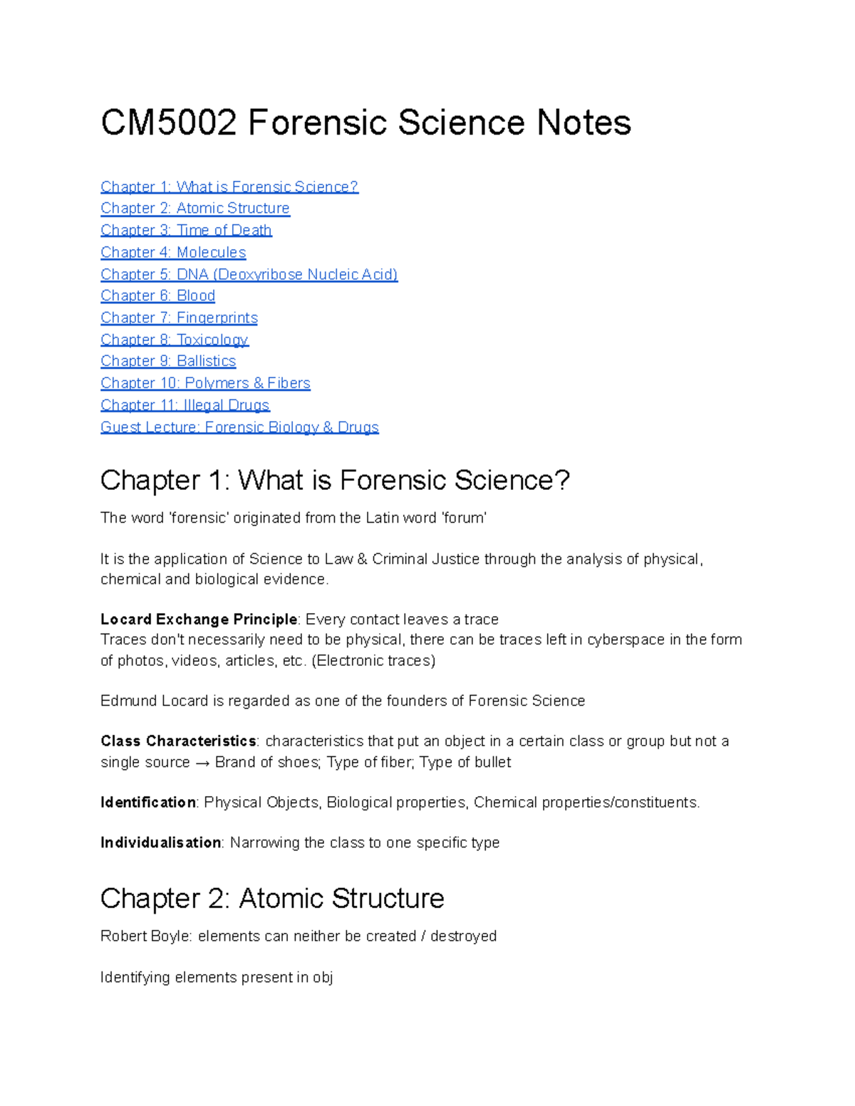 CM5002 Forensics Notes - CM5002 Forensic Science Notes Chapter 1: What ...