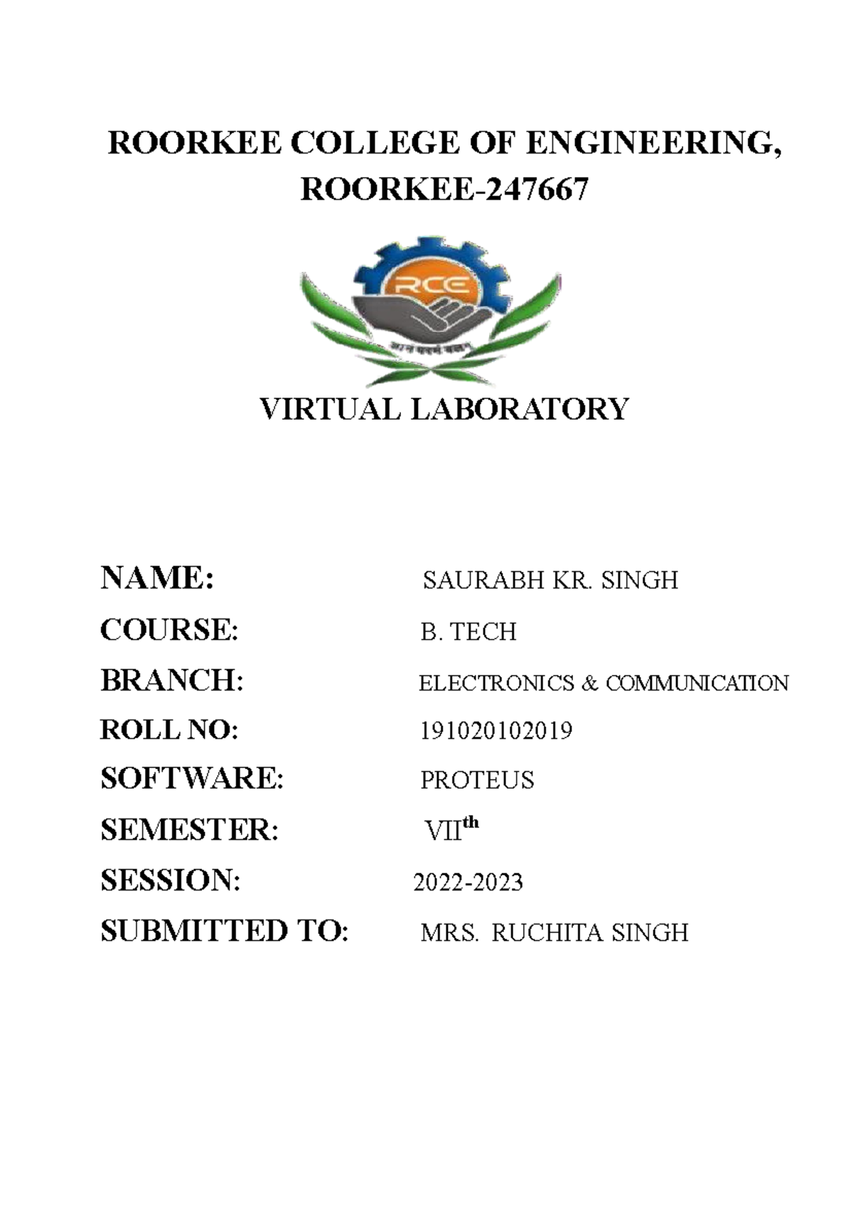 OPEN Source Experiment - ROORKEE COLLEGE OF ENGINEERING, ROORKEE- VIRTUAL LABORATORY NAME ...