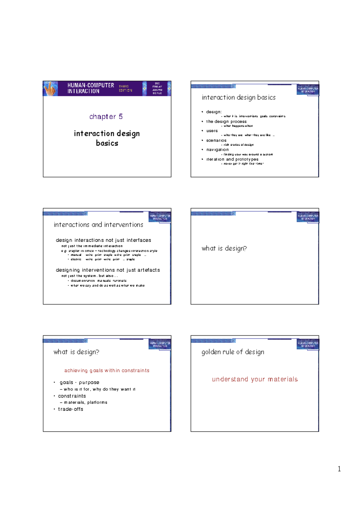 E3 chap 05 6up - HCI - chapt er 5 interaction design basics interaction design basics design: w ...