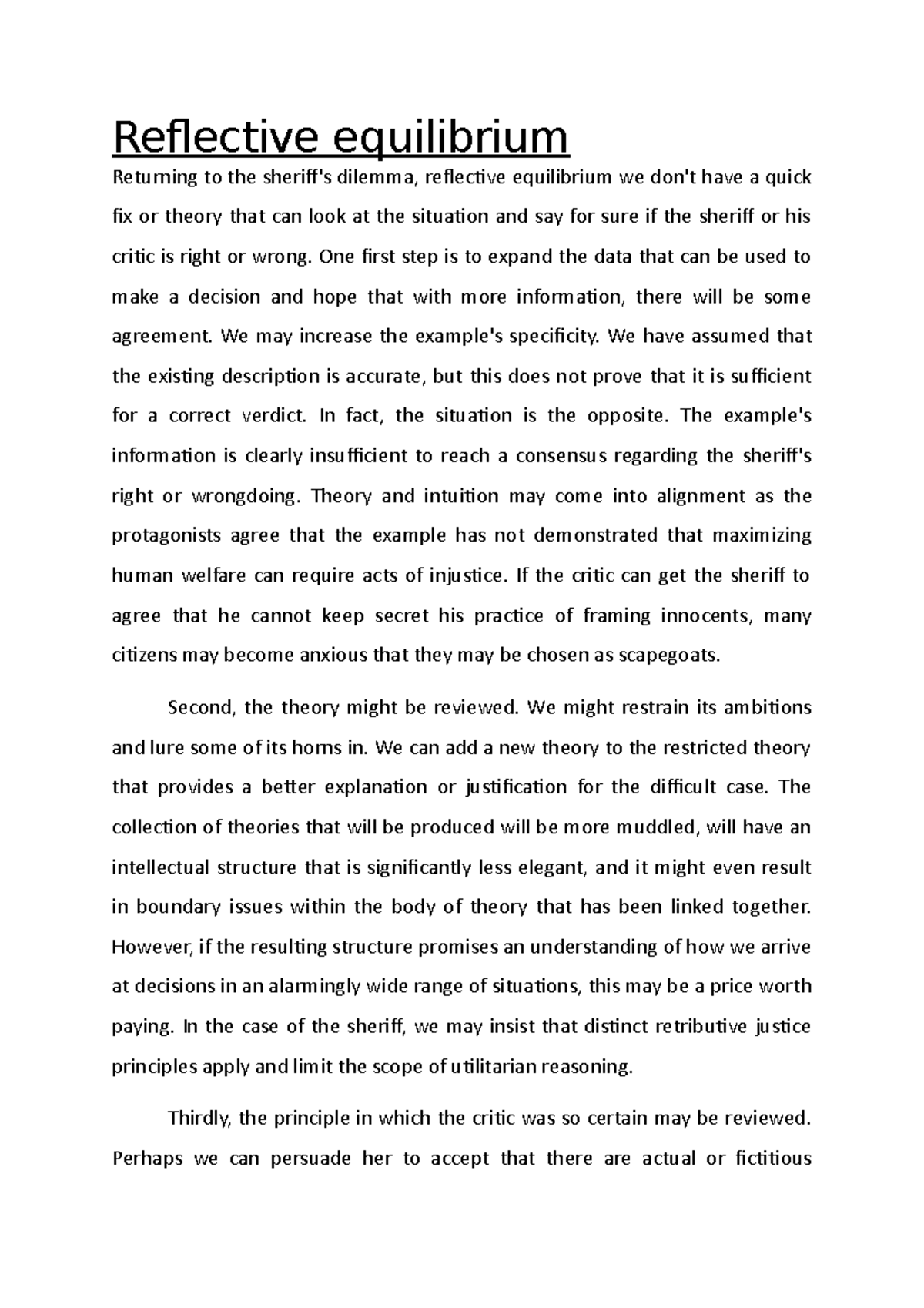 Reflective equilibrium - One first step is to expand the data that can ...