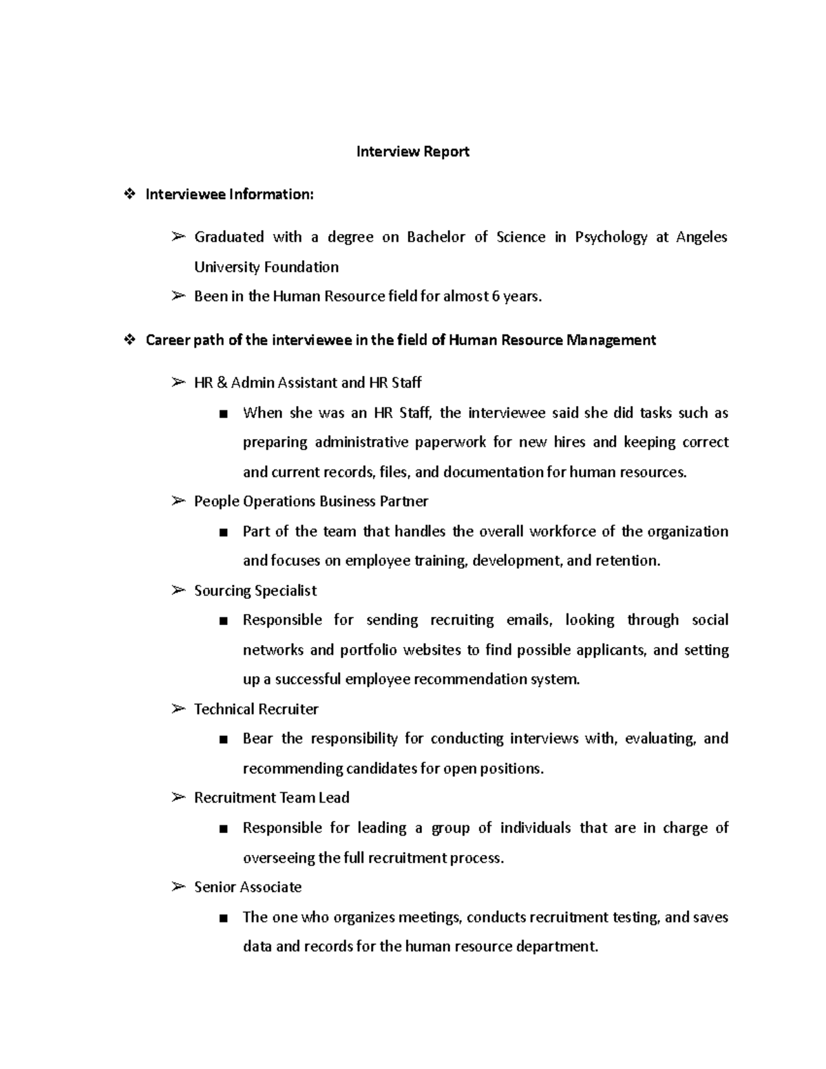 HRM Report Chapter 1 - Interview Report Interviewee Information ...