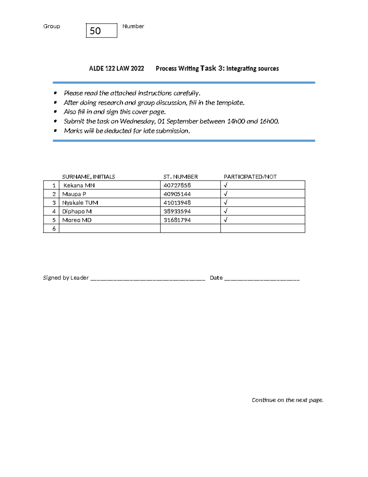 ALDE Assessment 3 - Group Number ALDE 122 LAW 2022 Process Writing Task ...