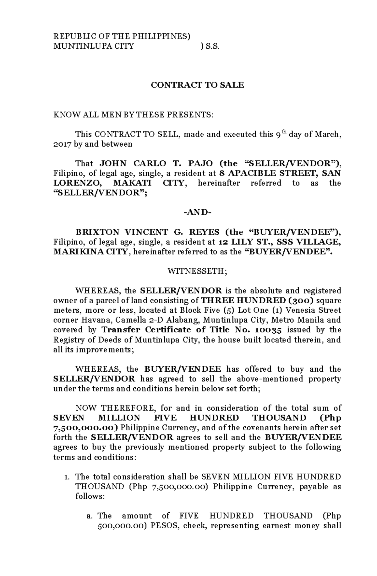 348638234 Sample Deed of Sale House and Lot One - REPUBLIC OF THE ...
