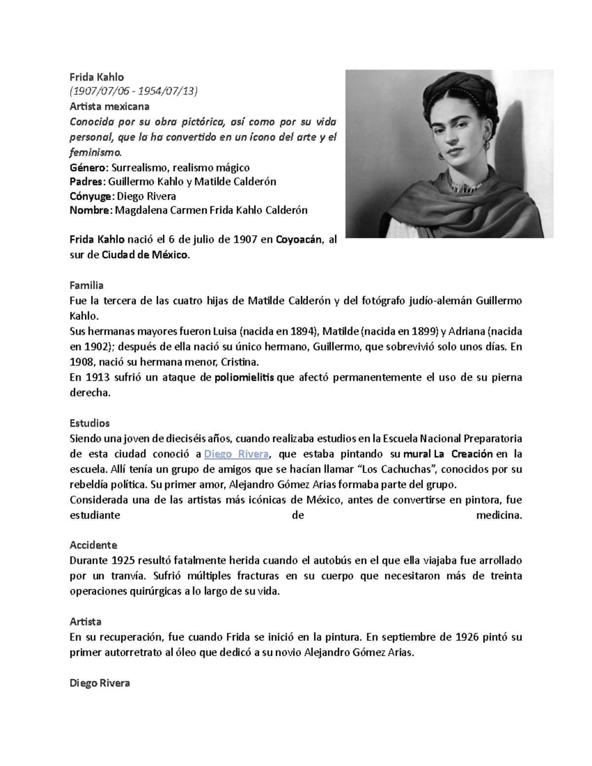 Frida Kahlo - Inf imprtante - Frida Kahlo (1907/07/06 - 1954/07/13 ...