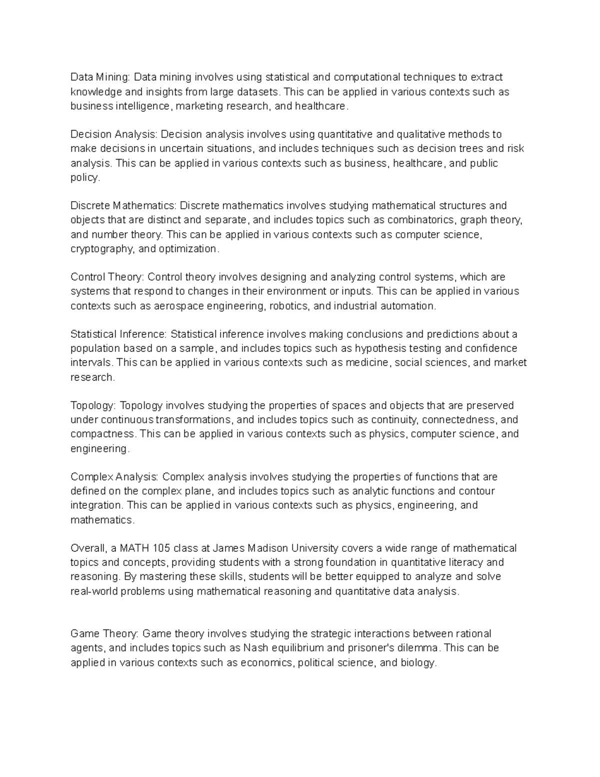 Math 105#5 - Lecture/class summary/day summary's - Data Mining: Data ...