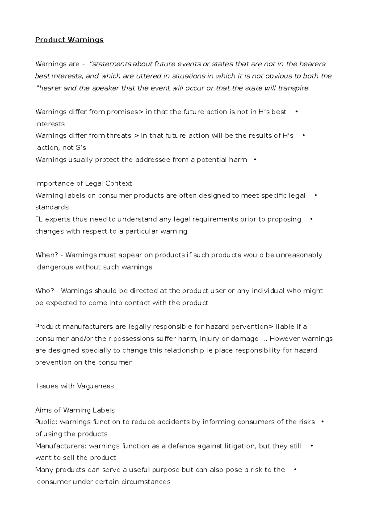 Product Warnings 2 docx - Product Warnings Warnings are - “statements ...