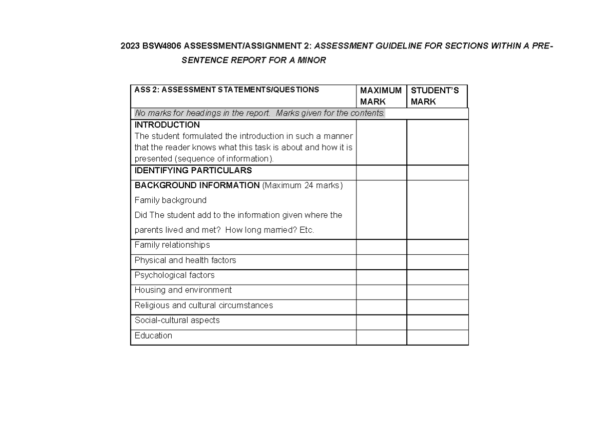 Assessment Guideline FOR PRE- Sentence Reports FOR Children - 2023 ...