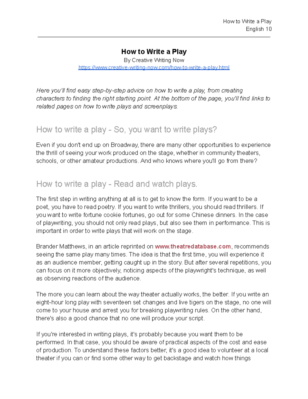 How to Write a Play - SERVIRA - English 10 How to Write a Play By ...