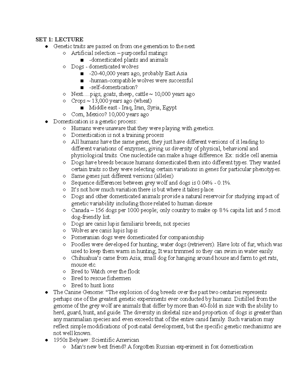 BIOL239 TEST 1 Notes - SET 1: LECTURE Genetic traits are passed on from ...