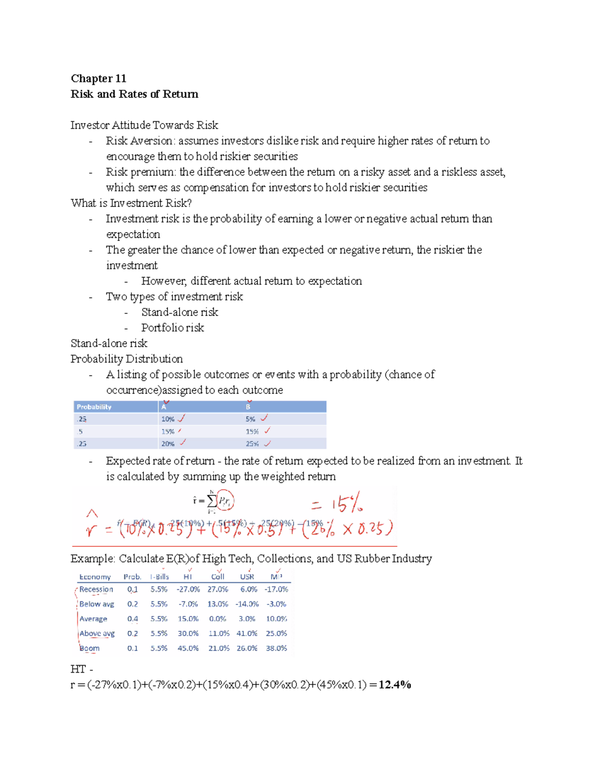FIN Chapter 11 & 8 - Risk and Rates of Return, Net Present Value and ...