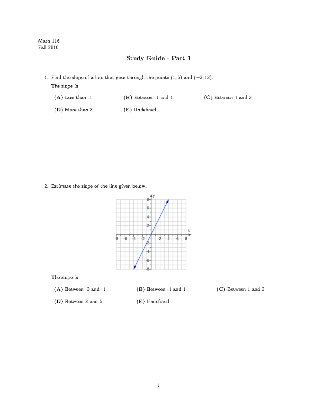 Seminar Assignments Part 1 Math 116 Fall 2016 Study Guide Part 1