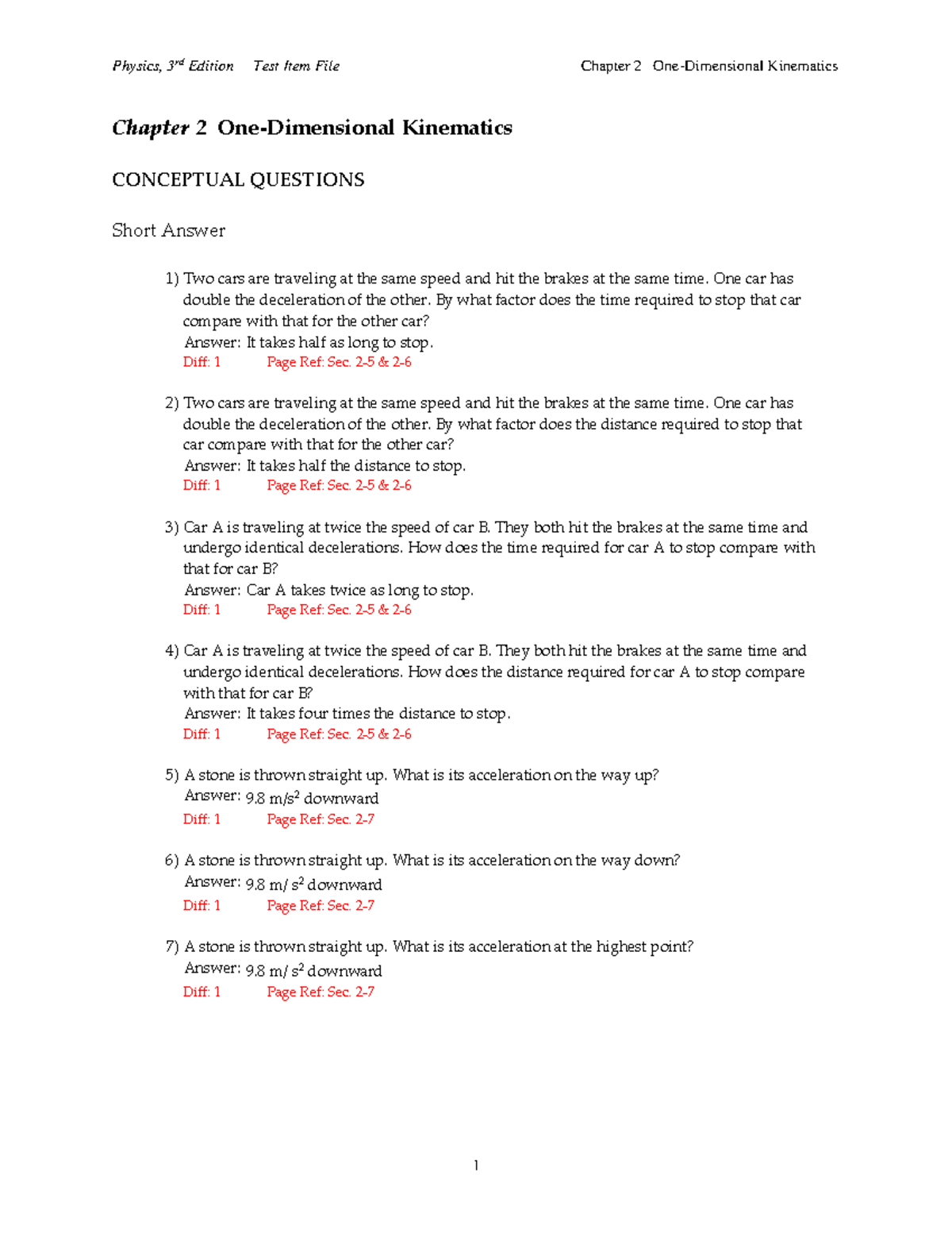 Test Bank Physics with Mastering Physics 3rd Edition Walker - Chapter 2 ...